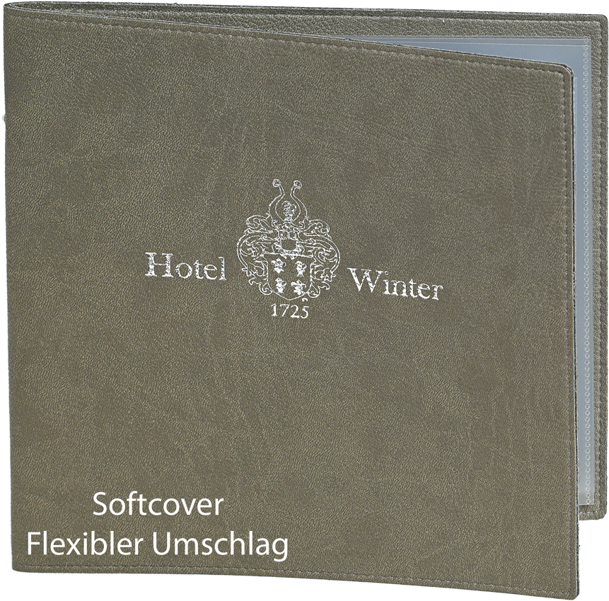 Softy Speisekarte Designleder A4 und 21×21 cm mit Logo ...